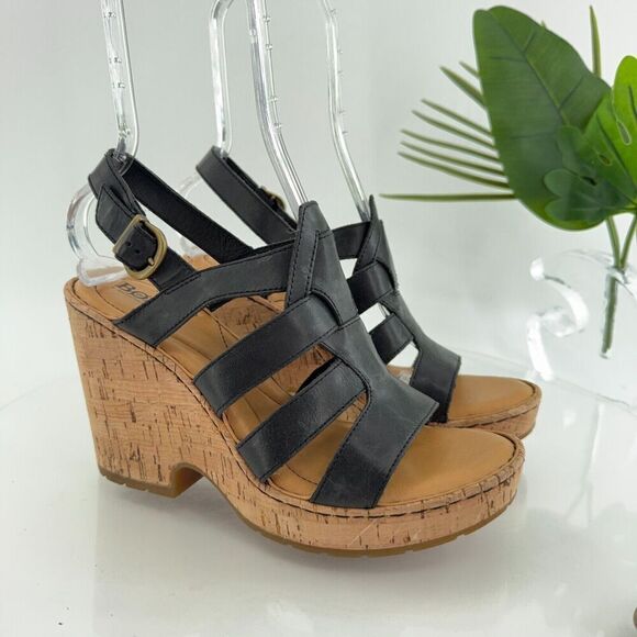Born | Shoes | Born Bernese Womens Sandalsize Black Leather Wedge Heel ...